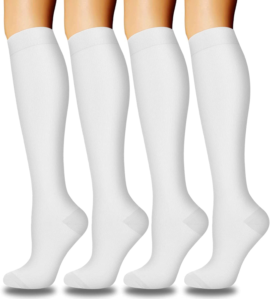 4 Pairs White Compression Socks For Man And Woman 15 20 Mmhg) Actinp