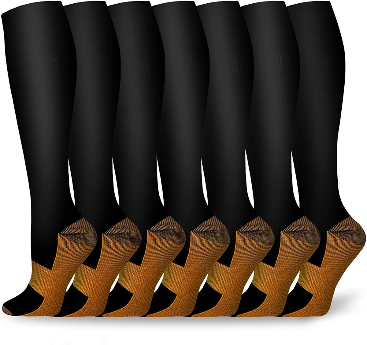 7-Pairs Black Copper Compression Socks For Men & Women (15-20mmHG) | A ...