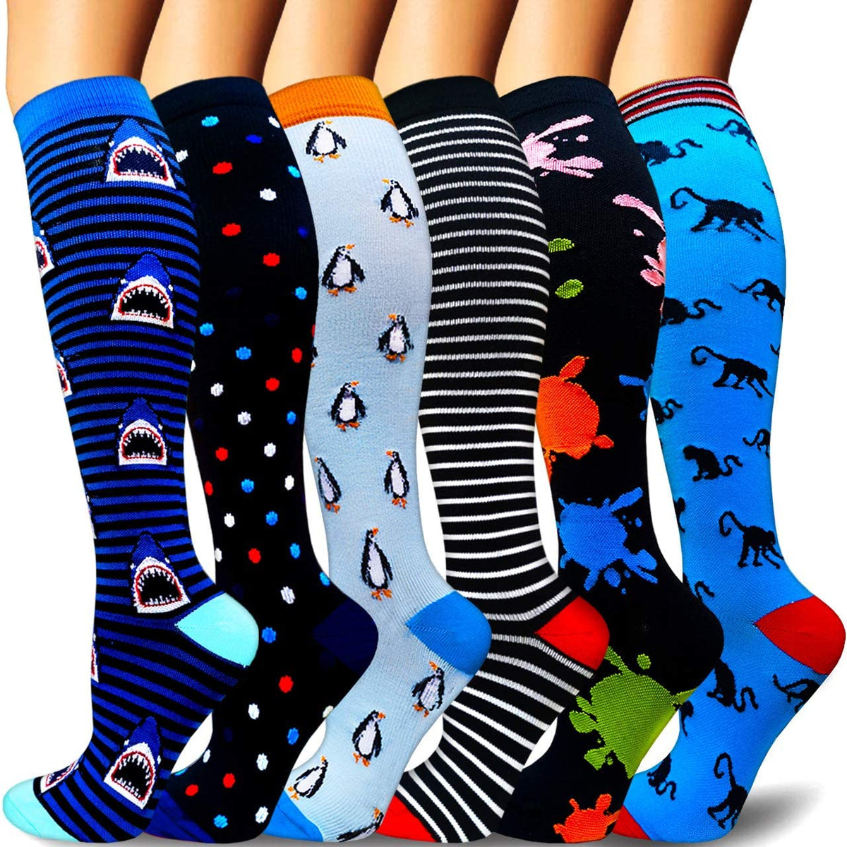 6-Pairs Cool Animal Compression Socks for Man and Woman(20-30 mmHG ...