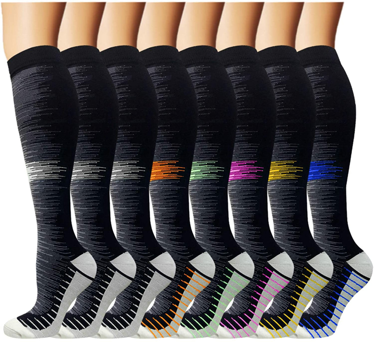 8-Pairs Stripe Color Block Compression Socks for Man and Woman (15-20 ...