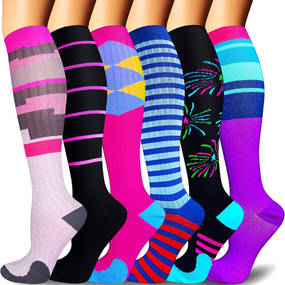 6-Pairs Fashion Design Compression Socks for Man and Woman(20-30 mmHG ...