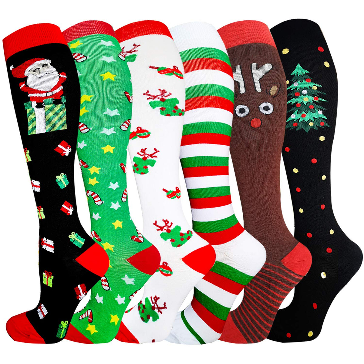 6-Pairs Christmas Compression Socks For Men & Women（15-20mmHG）| Actinp ...