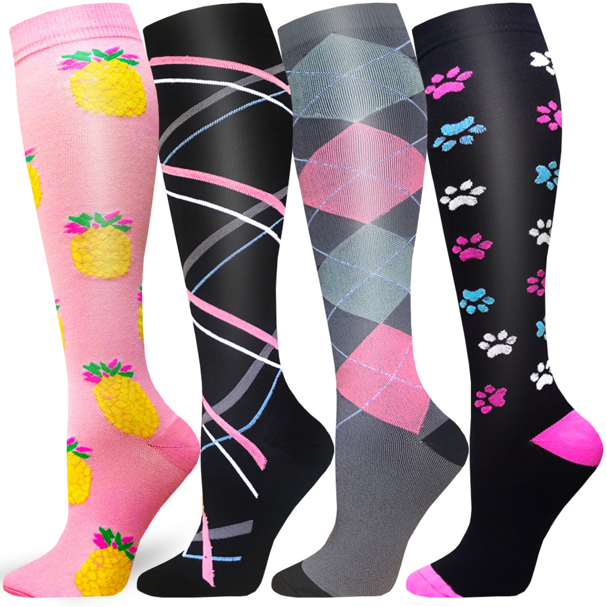 4-Pairs Cute Compression Socks for Man and Woman (20-30 mmHG）| ACTINPU ...