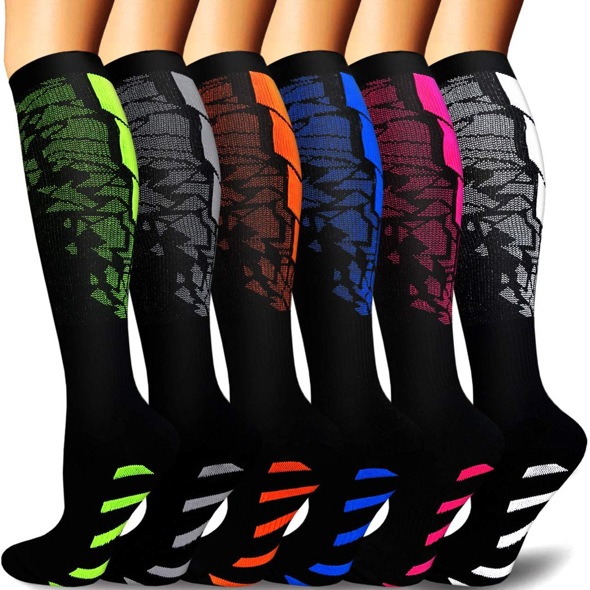 6-Pairs Color Block Compression Socks for Man and Woman | ACTINPUT ...