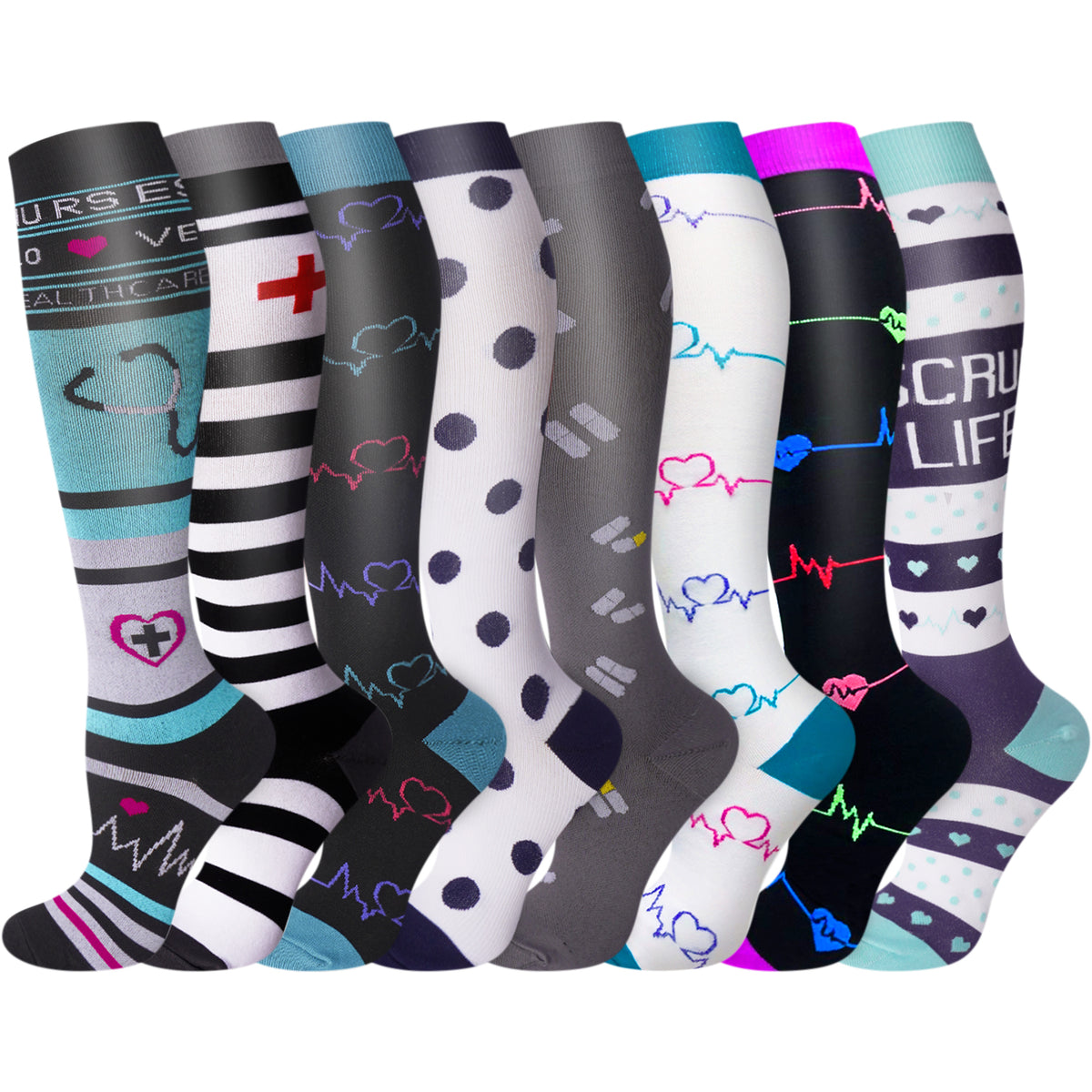 8-Pairs Nursing Compression Socks for Man and Woman (15-20 mmHG）| ACTI ...