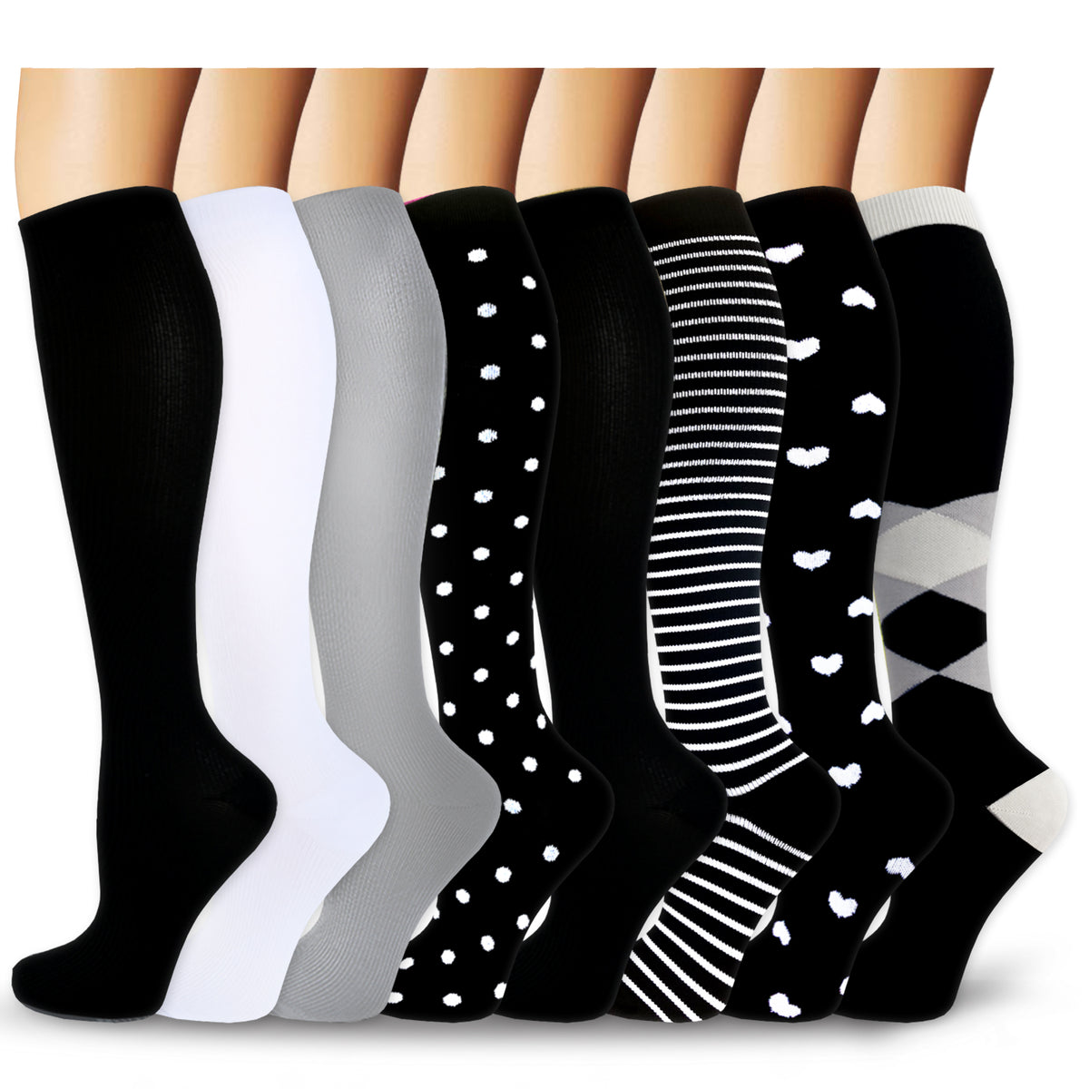 8-Pairs Cool Design Compression Socks Women & Men （20-30 mmHG) | Actin ...