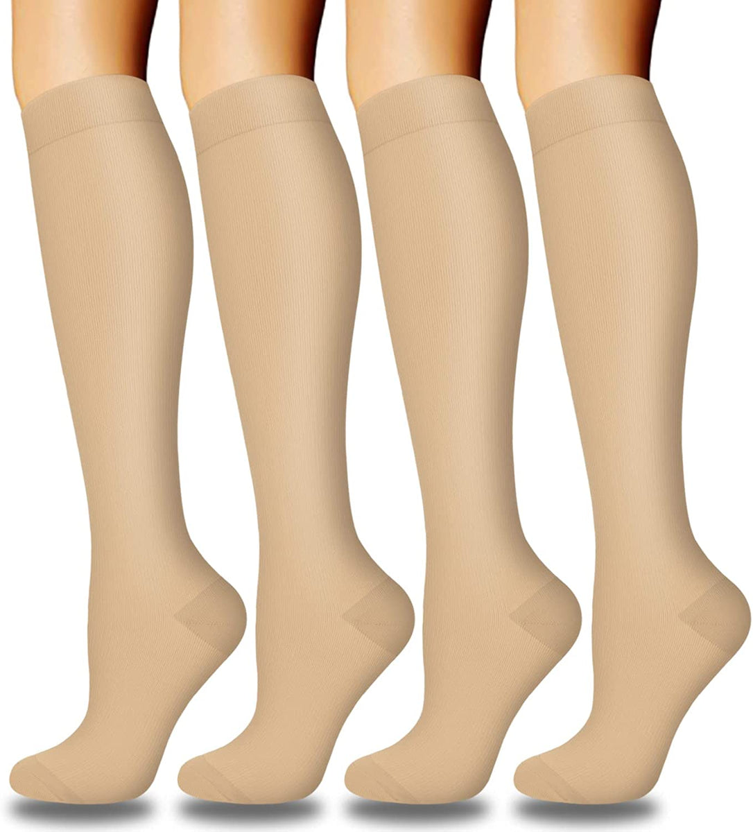 4 Pairs Beige Compression Socks for Man and Woman (15-20 mmHG）| ACTINP ...