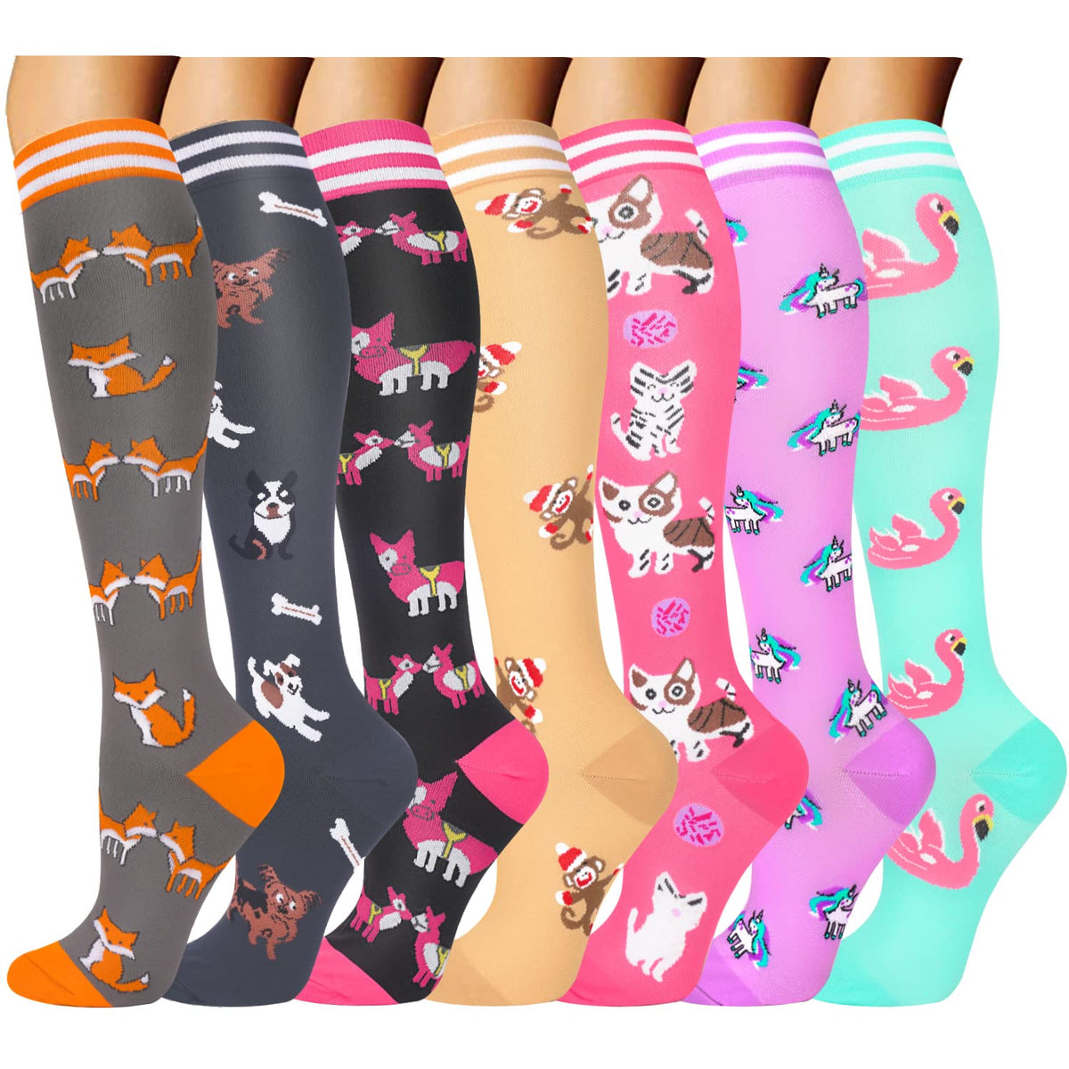 7-Pairs Cute Stylish Compression Socks （20-30mmHg）| Actinput – ACTINPUT ...