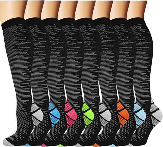 8-Pairs Gradient Fashion Compression Socks 20-30mHg for Man and Woman ...